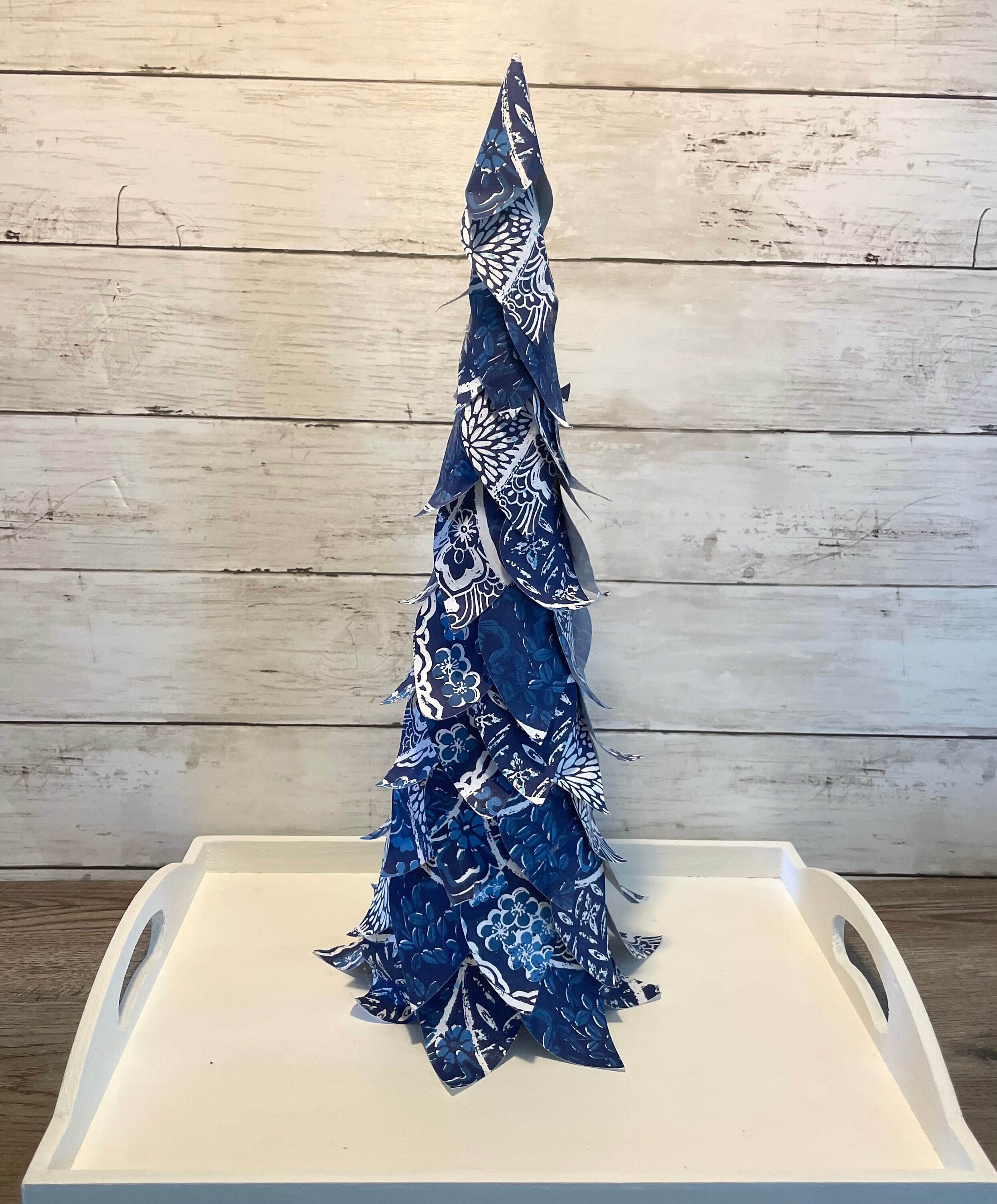 Blue and White Tabletop Holiday Tree Small Cone Tree Christmas ...