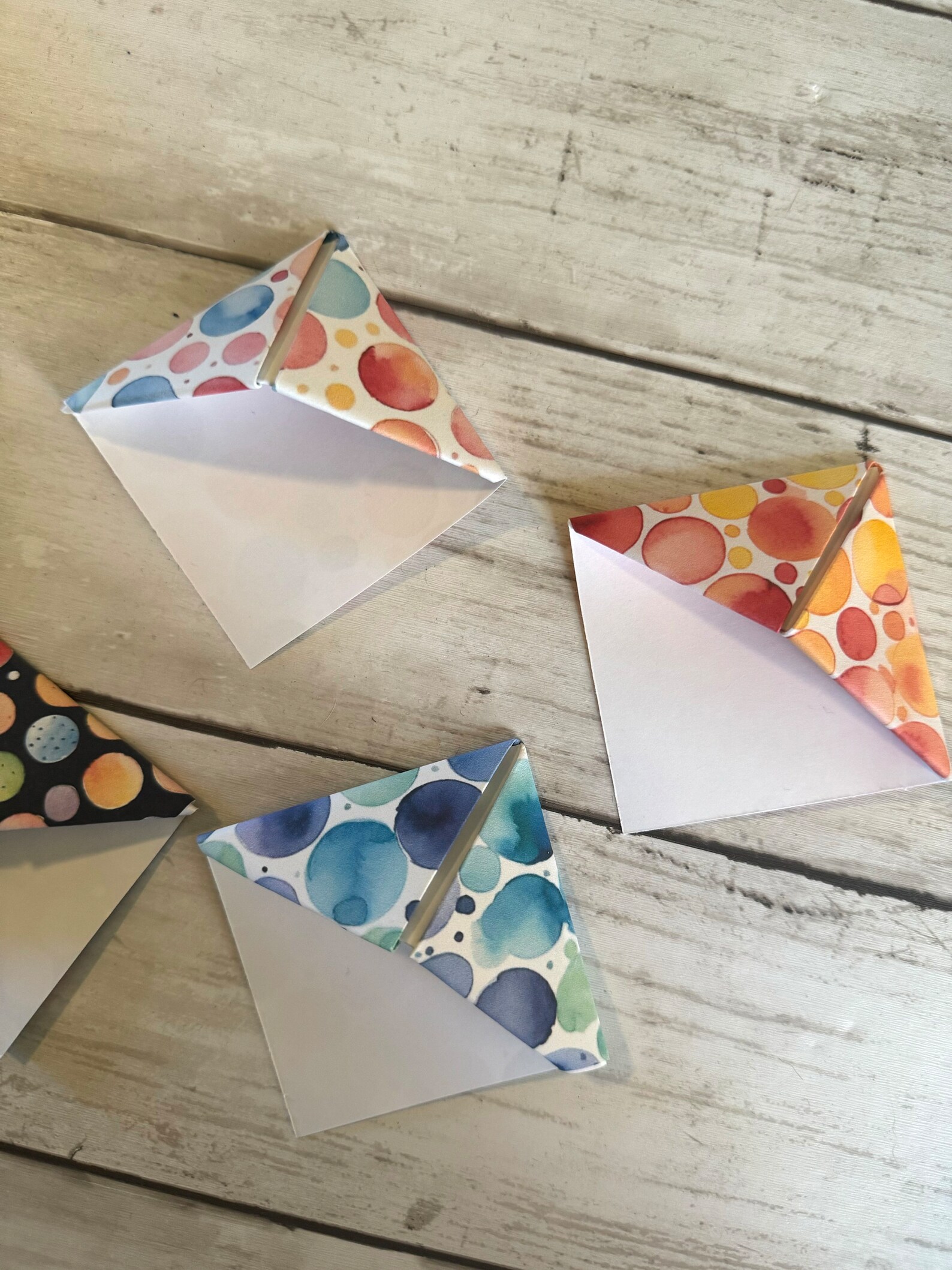 Five-pack of Origami Corner Bookmarks in Colorful Polka Dot Patterns ...