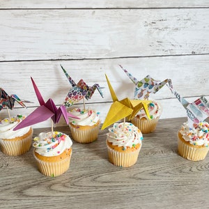 14-pack of Rainbow Colored Origami Crane Cupcake Toppers for Special ...
