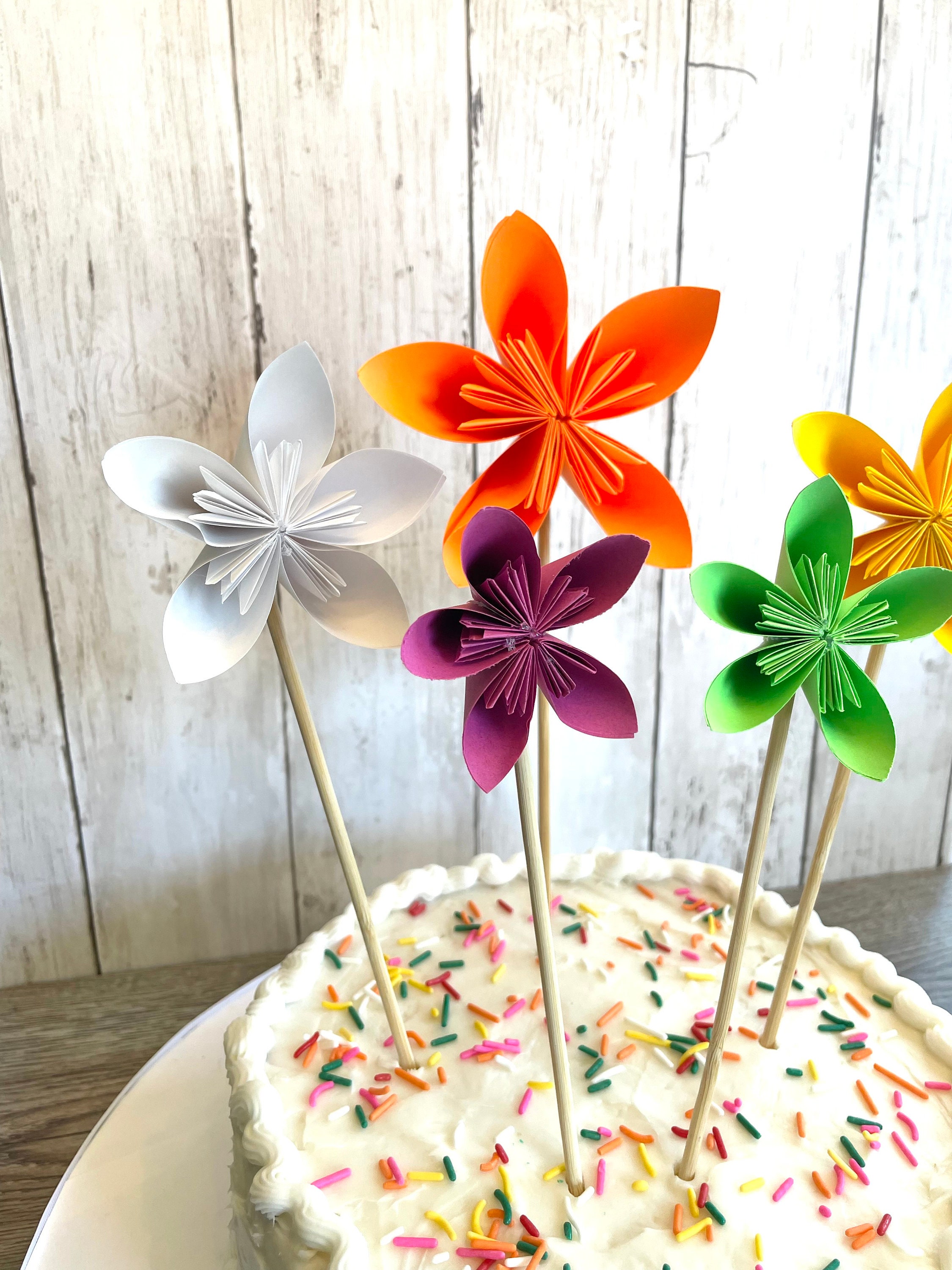 Tall Origami Flower Cake Toppers in Spring Colors Paper Flowers to ...