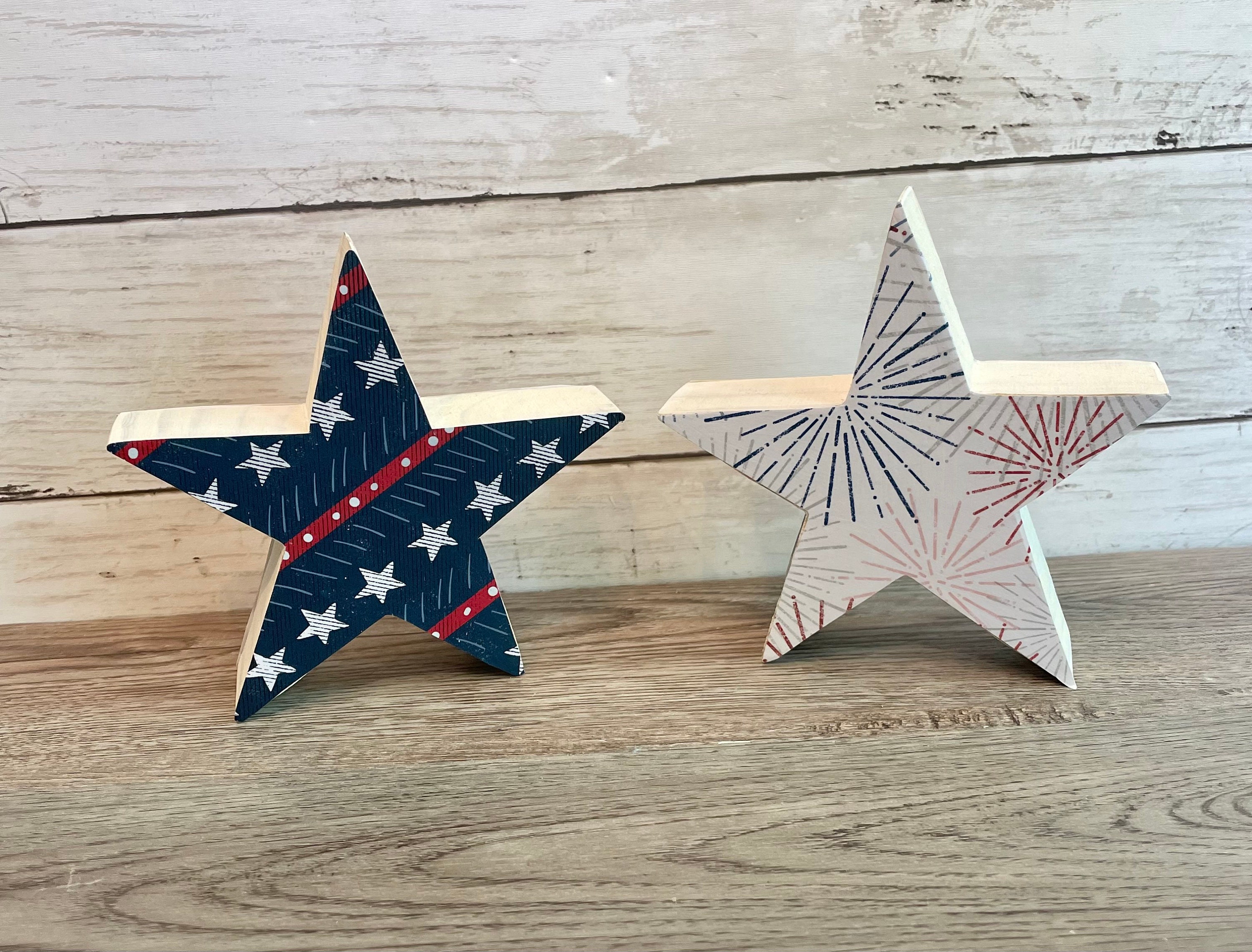 Wooden Star Shelf Sitters for Fourth of July Decorations Patriotic ...