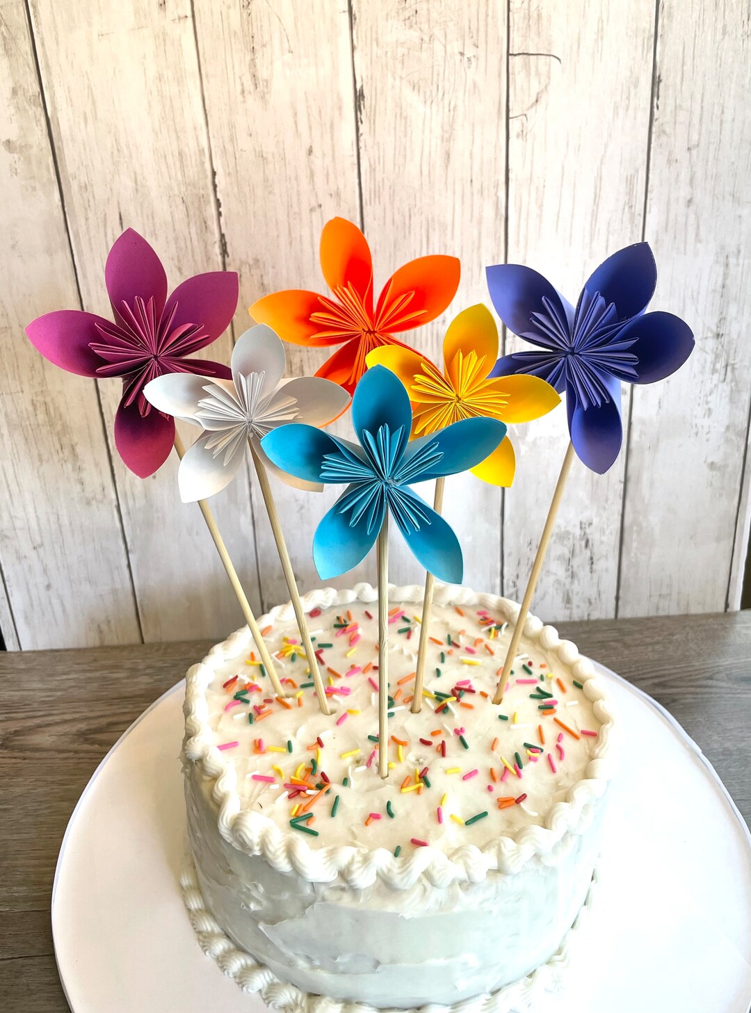 Tall Origami Flower Cake Toppers in Bold Colors | Paper Flowers to ...