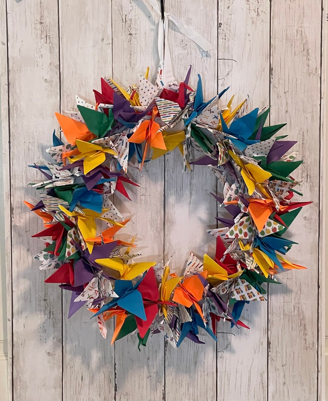 School Teacher Wreath Covered With Origami Cranes in Rainbow Colors Fun Classroom Decor Teacher Appreciation Gift Etsy