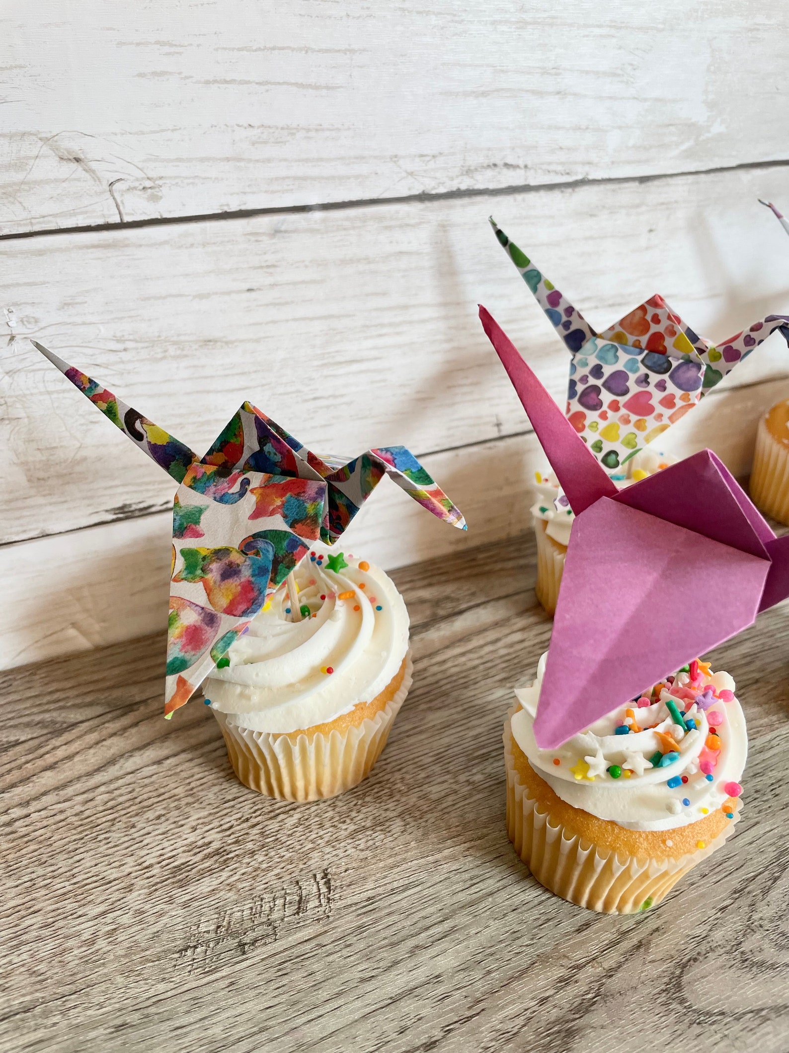 14-pack of Rainbow Colored Origami Crane Cupcake Toppers for - Etsy