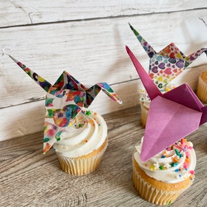 14-pack of Rainbow Colored Origami Crane Cupcake Toppers for Special ...
