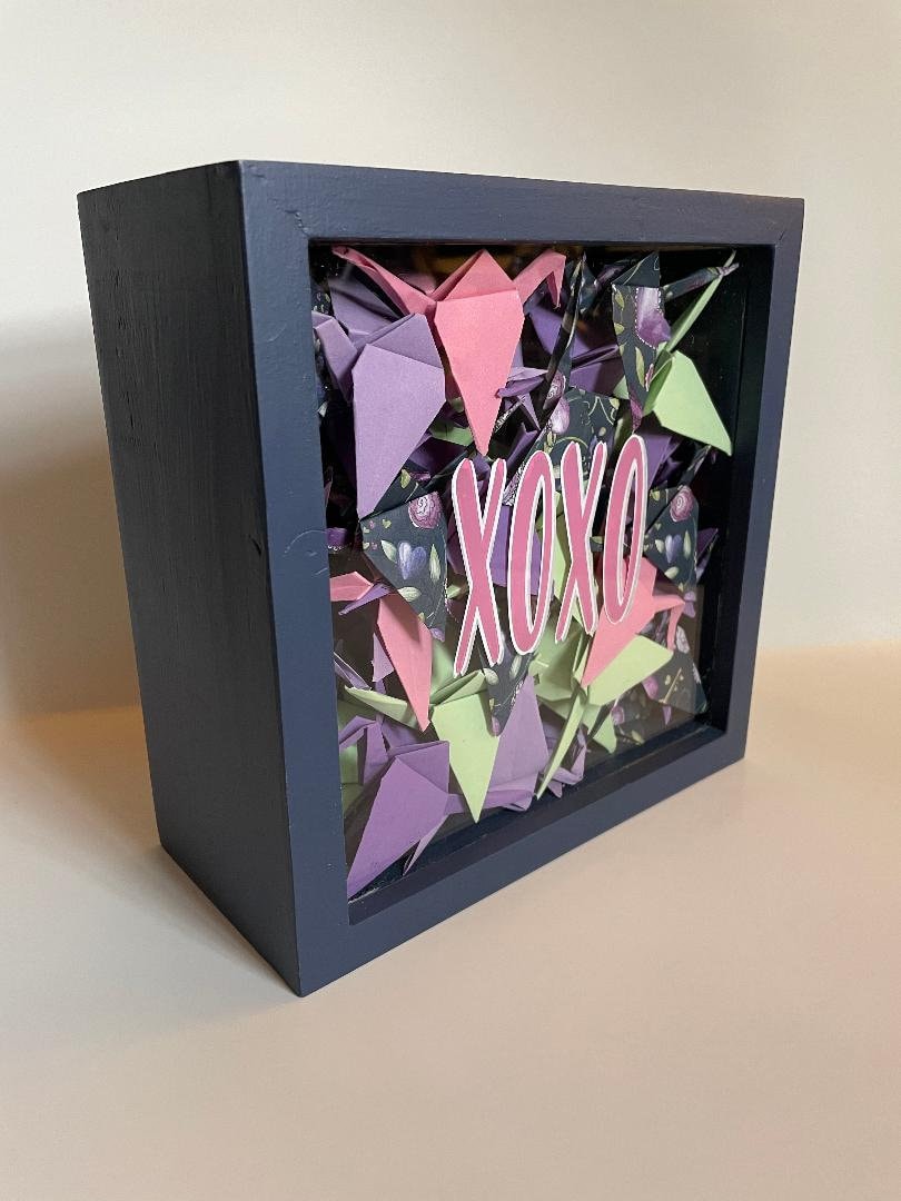 XOXO Shadow Box Filled With Origami Cranes for Valentine's Gift, Gift ...