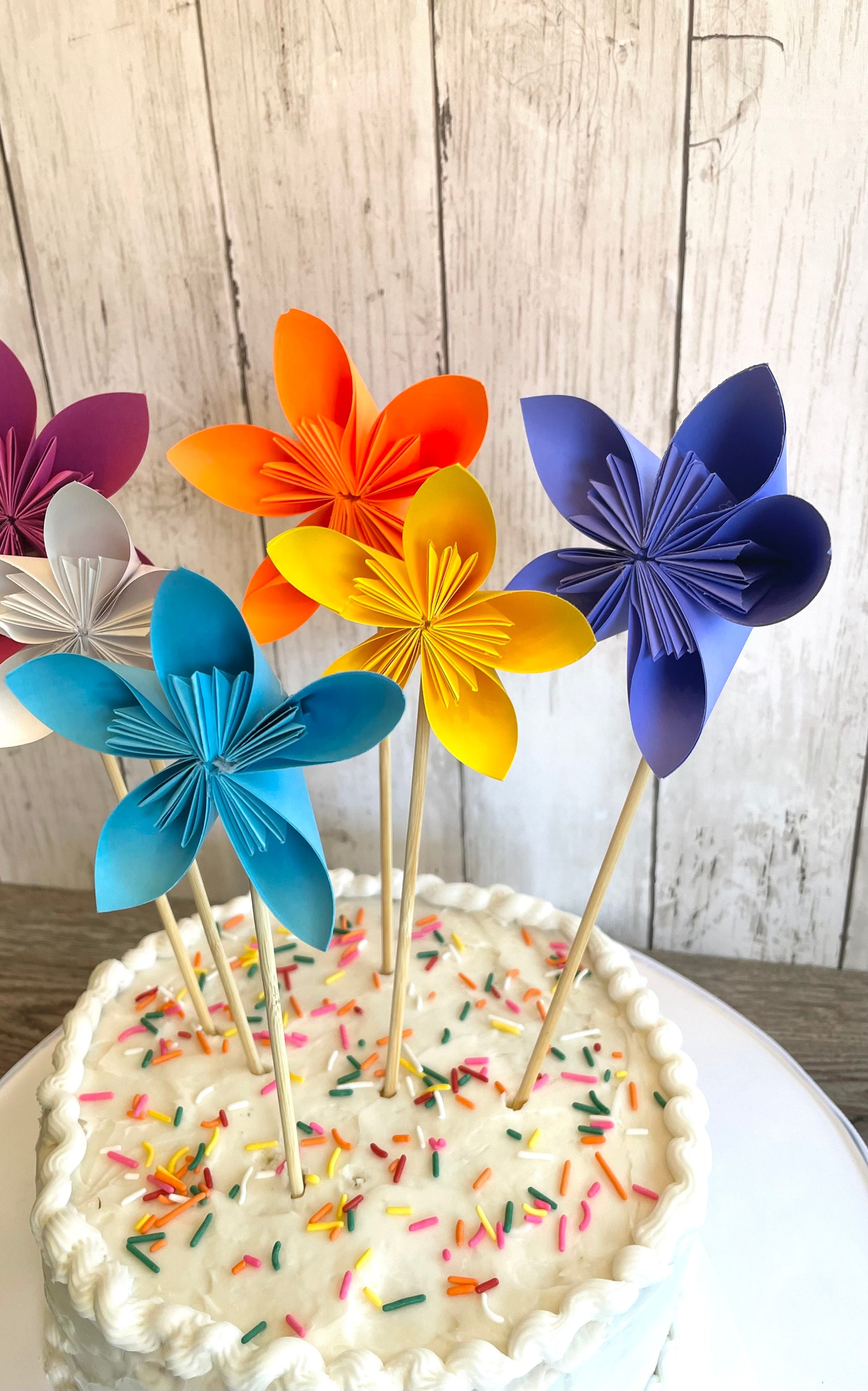 Tall Origami Flower Cake Toppers in Bold Colors Paper Flowers to ...