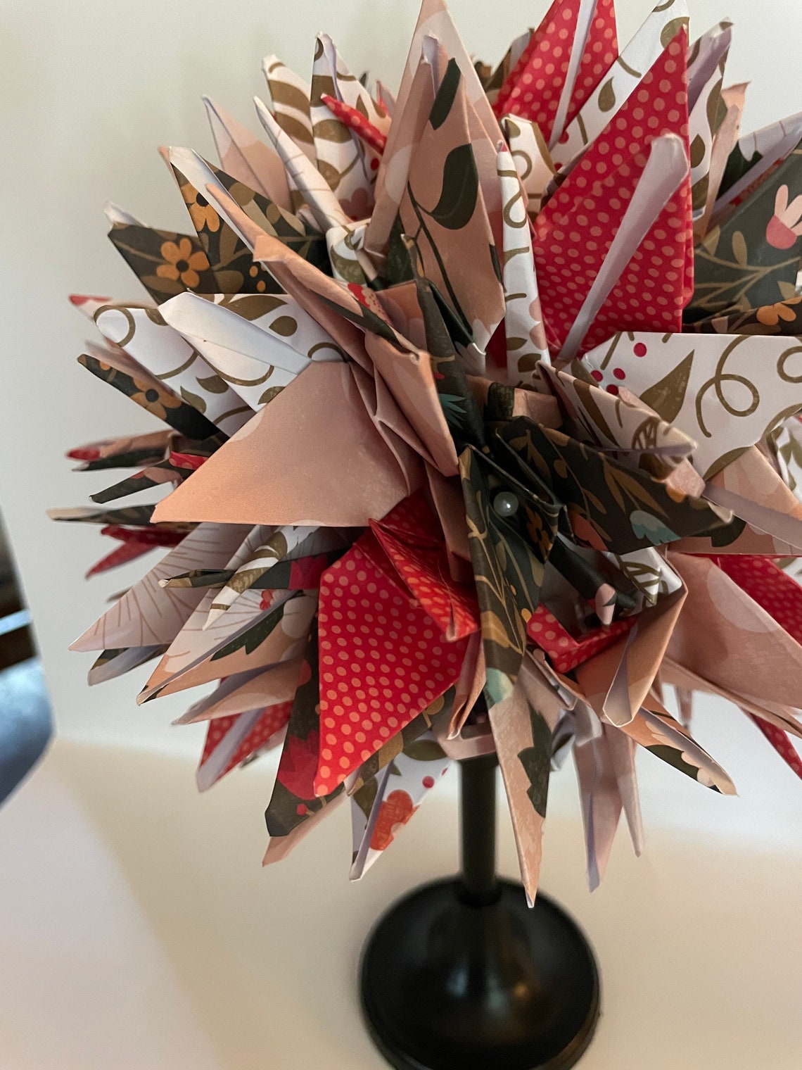 Pair of Origami Crane Topiaries in Black and Red for - Etsy