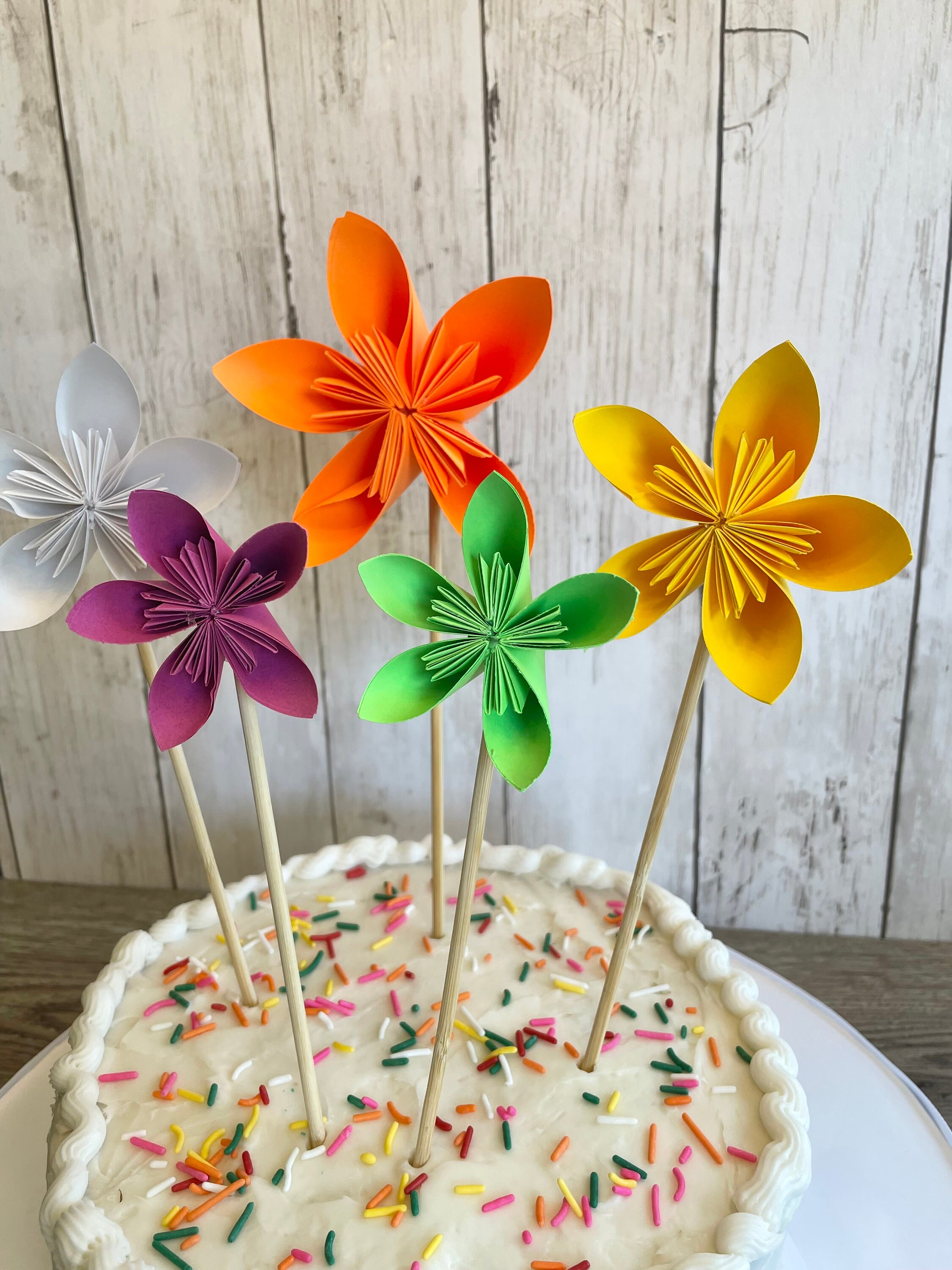 Tall Origami Flower Cake Toppers in Spring Colors Paper Flowers to ...