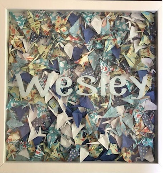 Personalized Origami Crane Shadow Box for Baby Gift Nursery | Etsy