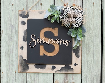 Cow Print Western Welcome Door Sign - Etsy