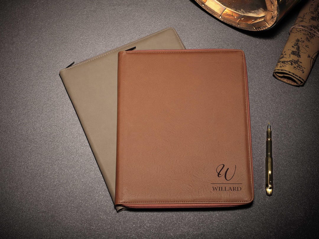 Personalized Leather Padfolio With Zipper, Custom Notebook, Leather ...
