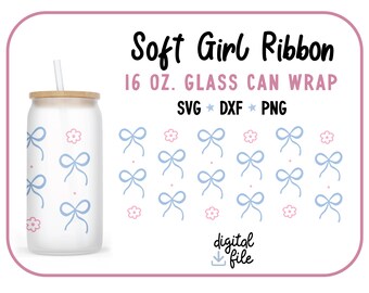 Pink Bows 16 Oz Png Glass Cup Wrap Coquette Glass Cup Wrap Sublimation ...