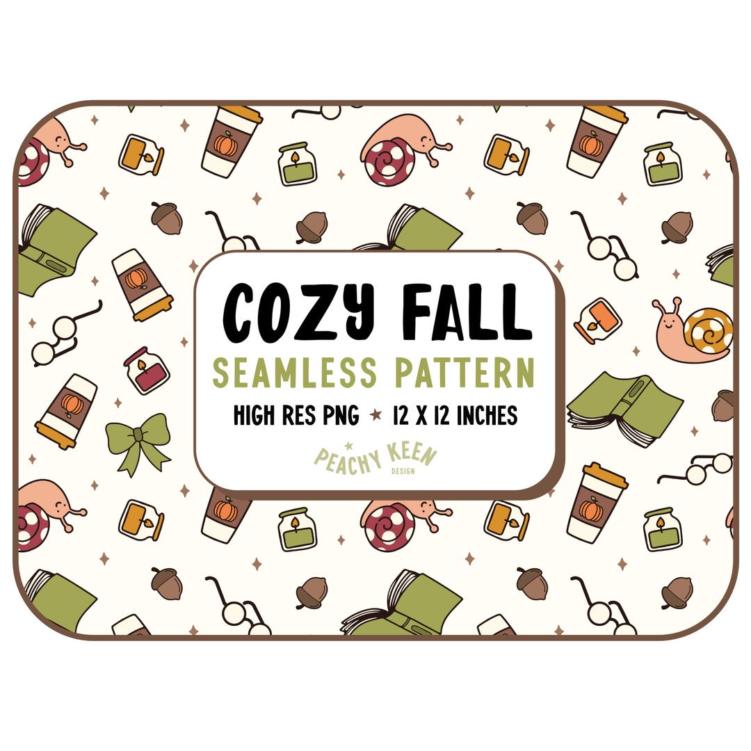 Cozy Fall Seamless Pattern PNG / File for Creators / Bookish Fall ...