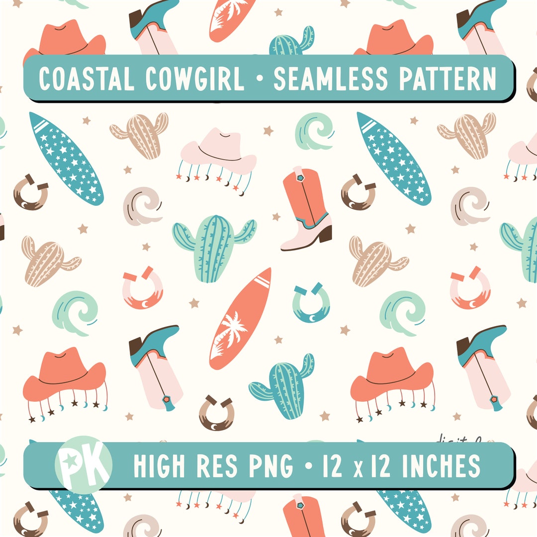 Coastal Cowgirl Seamless Pattern PNG / File for Creators / Sublimation ...
