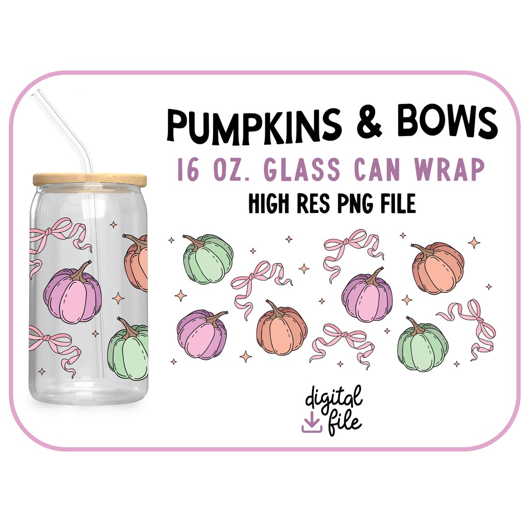 Pumpkins and Bows 16 Oz Glass Can PNG / Libbey Can Design / Trendy ...