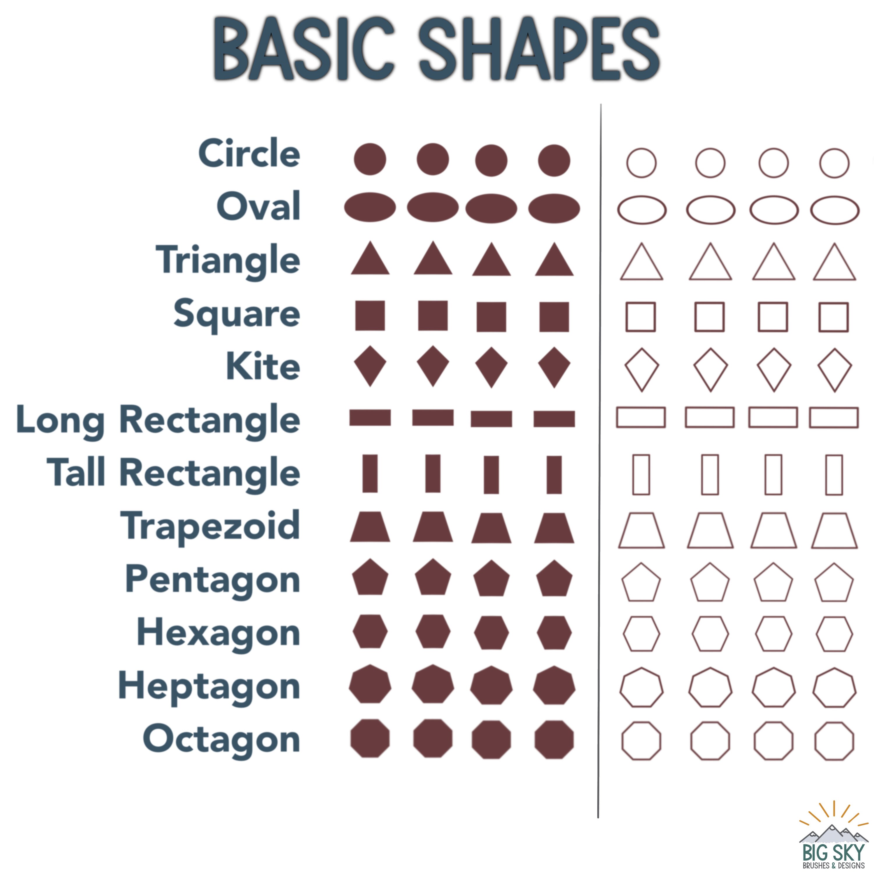 Basic Shapes Brushset - Fill and Outline Procreate Brush | Digital ...