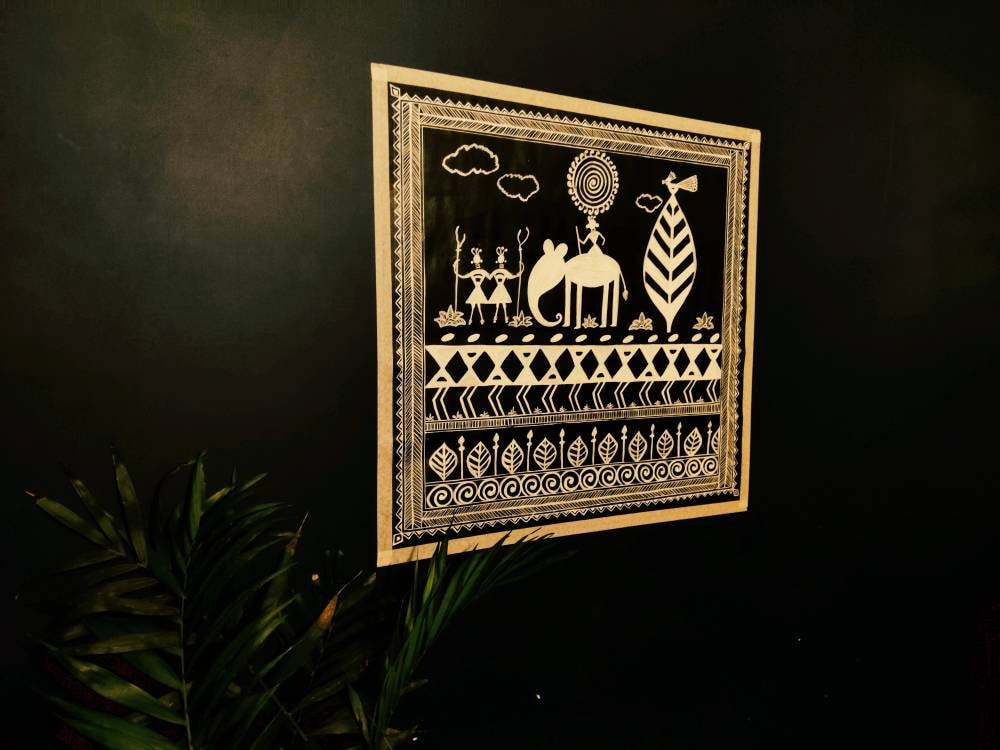 Warli Painting Black And White Border