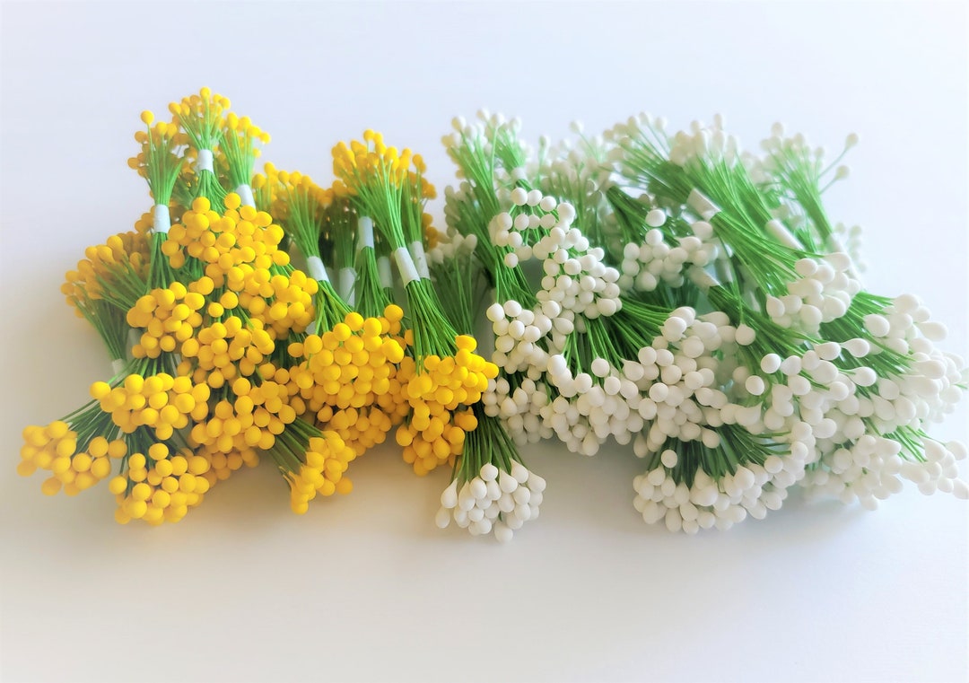 Large 24 Bundles 576 Pcs(1,152 Heads) White or Yellow Stamen Pollen ...