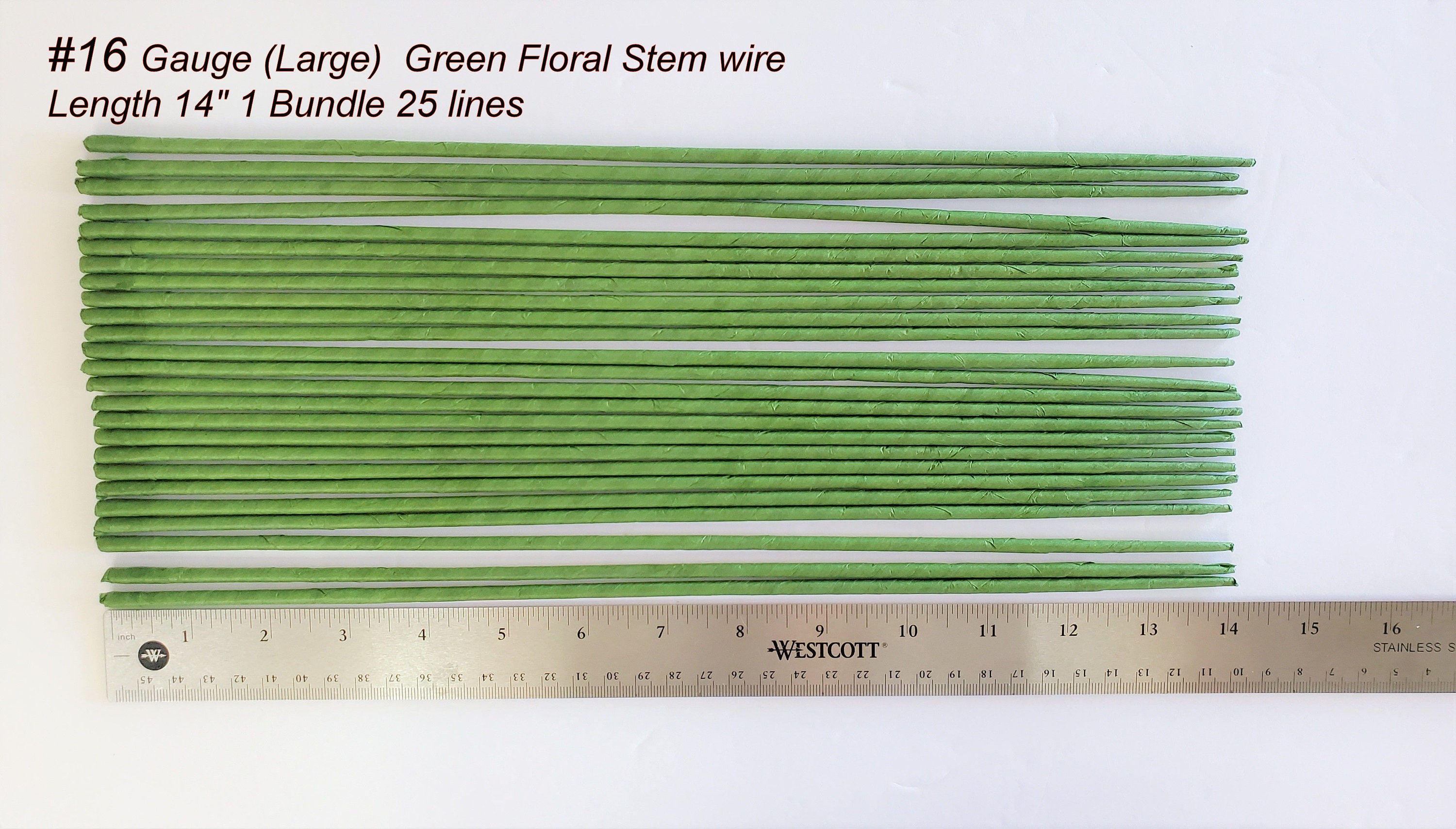 Gauge 16x14 Large Green 25pcs Floral stem wire paper wrapped artificial ...