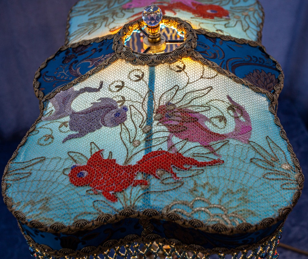 Exquisite Antique Silk Embroidered Fish Lampshade - Etsy