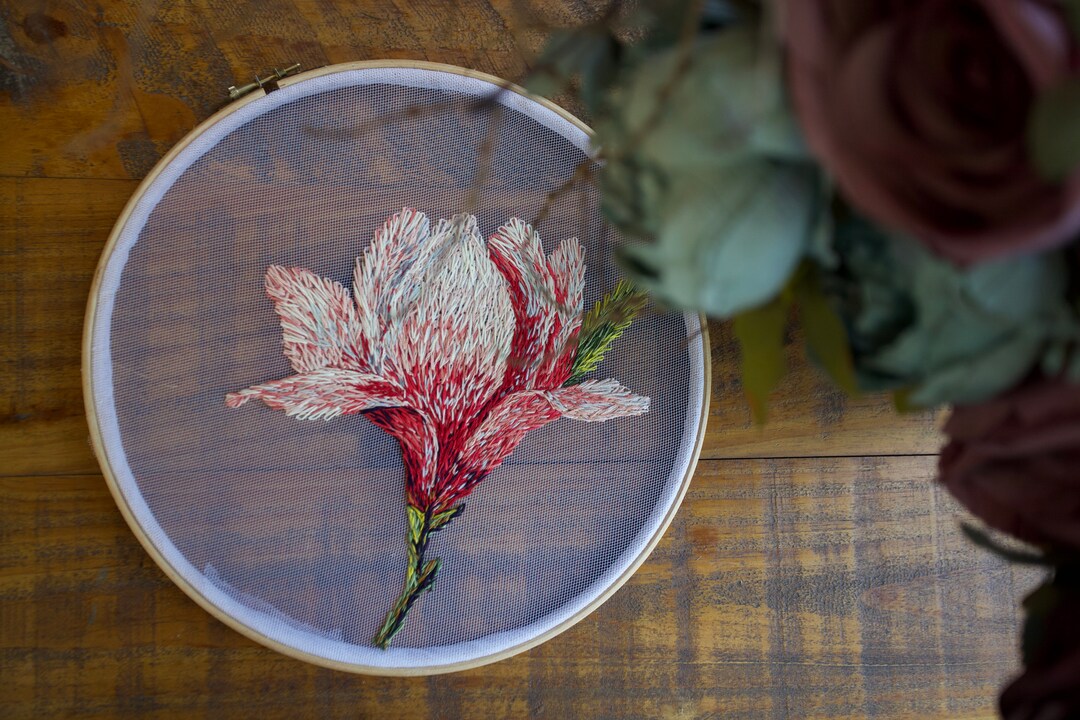 Magnolia Flower Embroidered Tulle Floral Handmade Transparent - Etsy