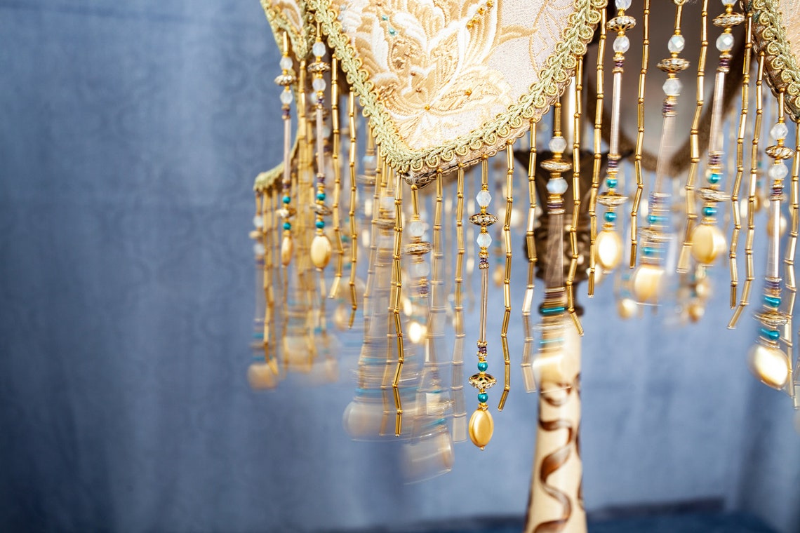 Golden Peacock Victorian Style Lampshade, Japanese Brocade, Glass ...