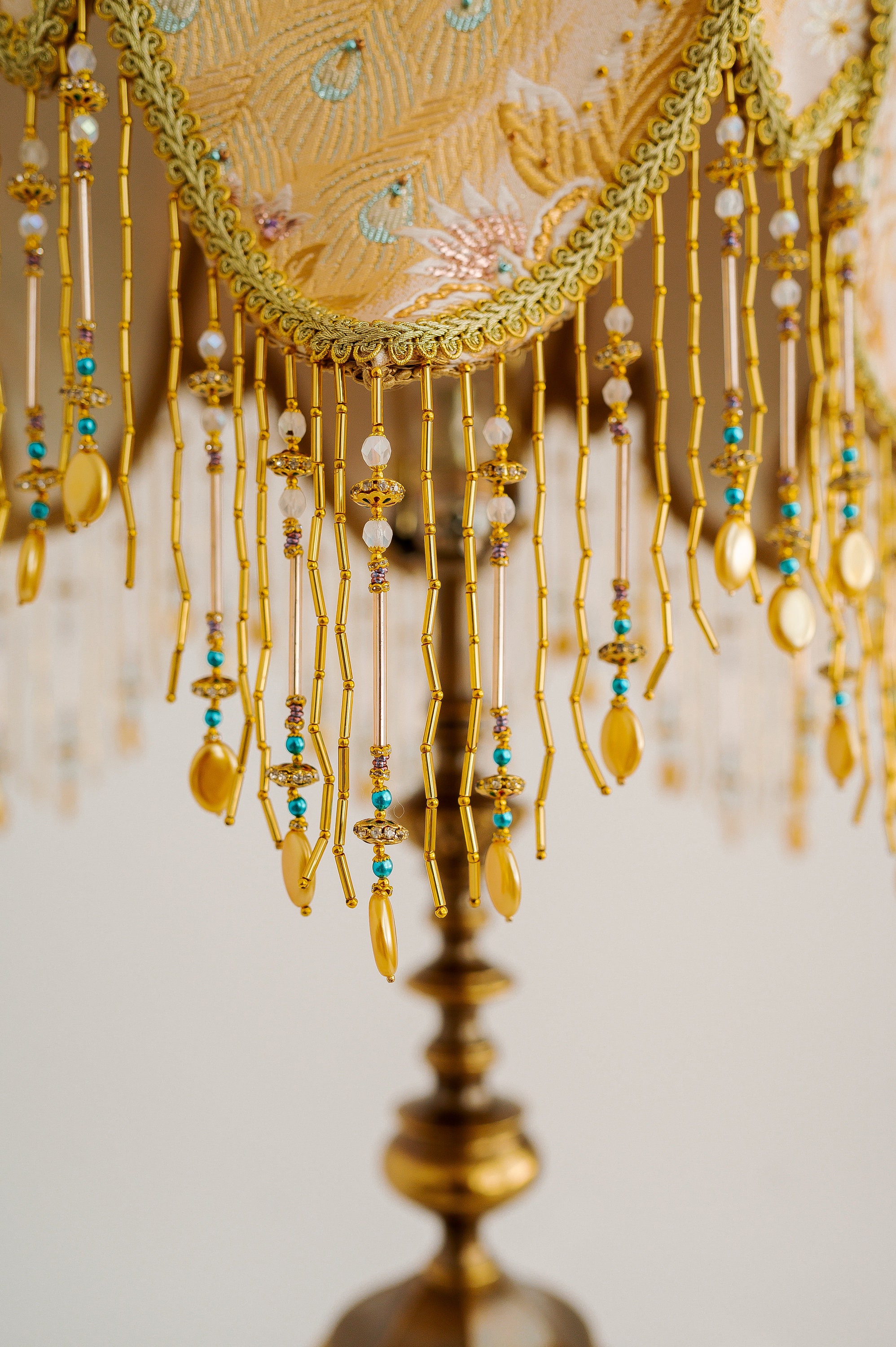 Golden Peacock Victorian Style Lampshade, Japanese Brocade, Glass ...