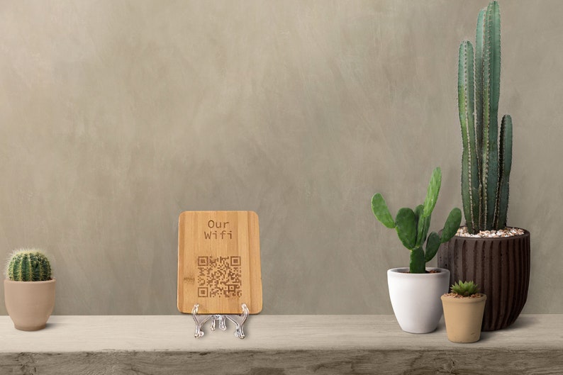 Laser Engraved Bamboo Wifi QR Code Sign - Etsy Australia