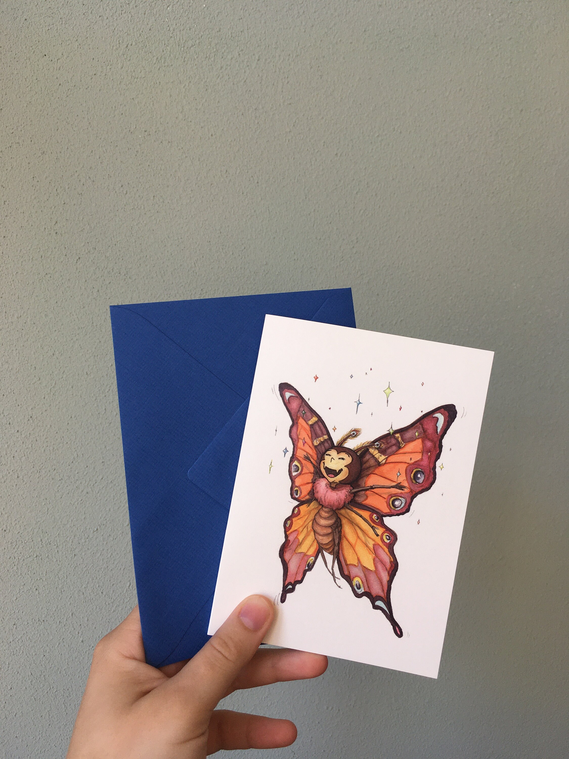 Buzzing postcards insects with envelopes butterfly grasshopper ants ...