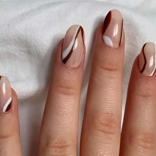 MAEVE Reusable Hand Painted Press on Nails White Abstract | Etsy
