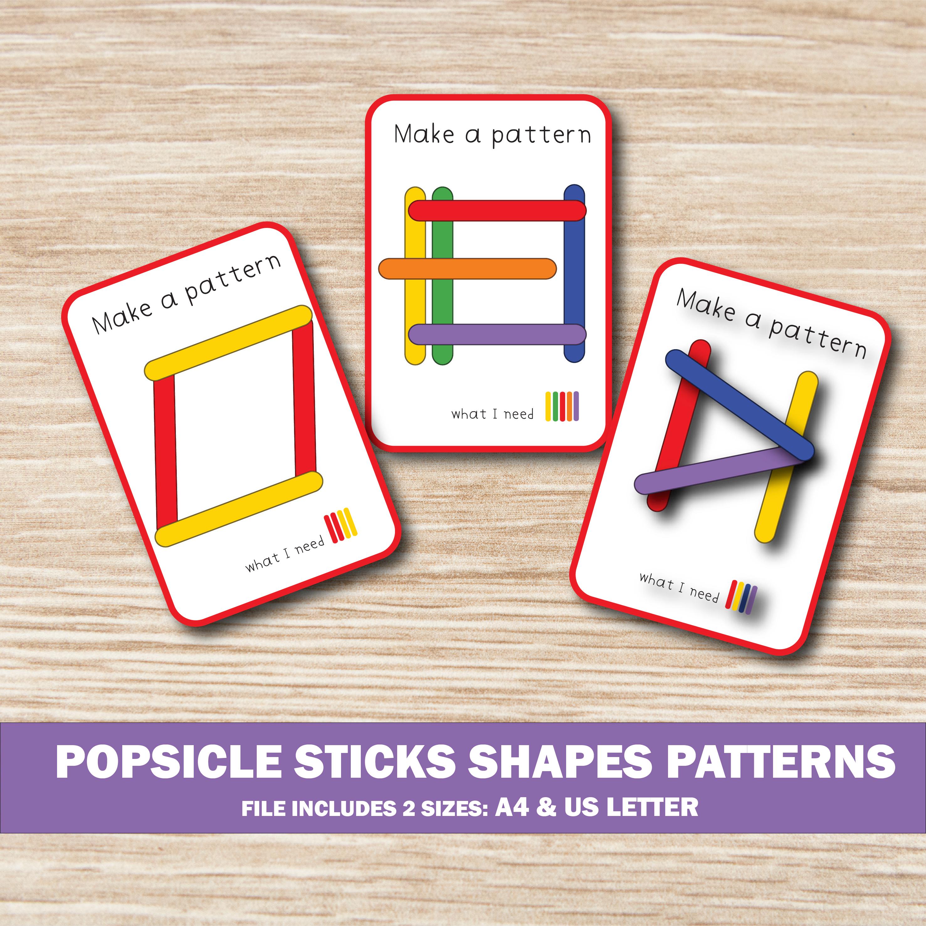 24 Popsicle Sticks Shapes, Pattern, Montessori, Inspired Printable ...