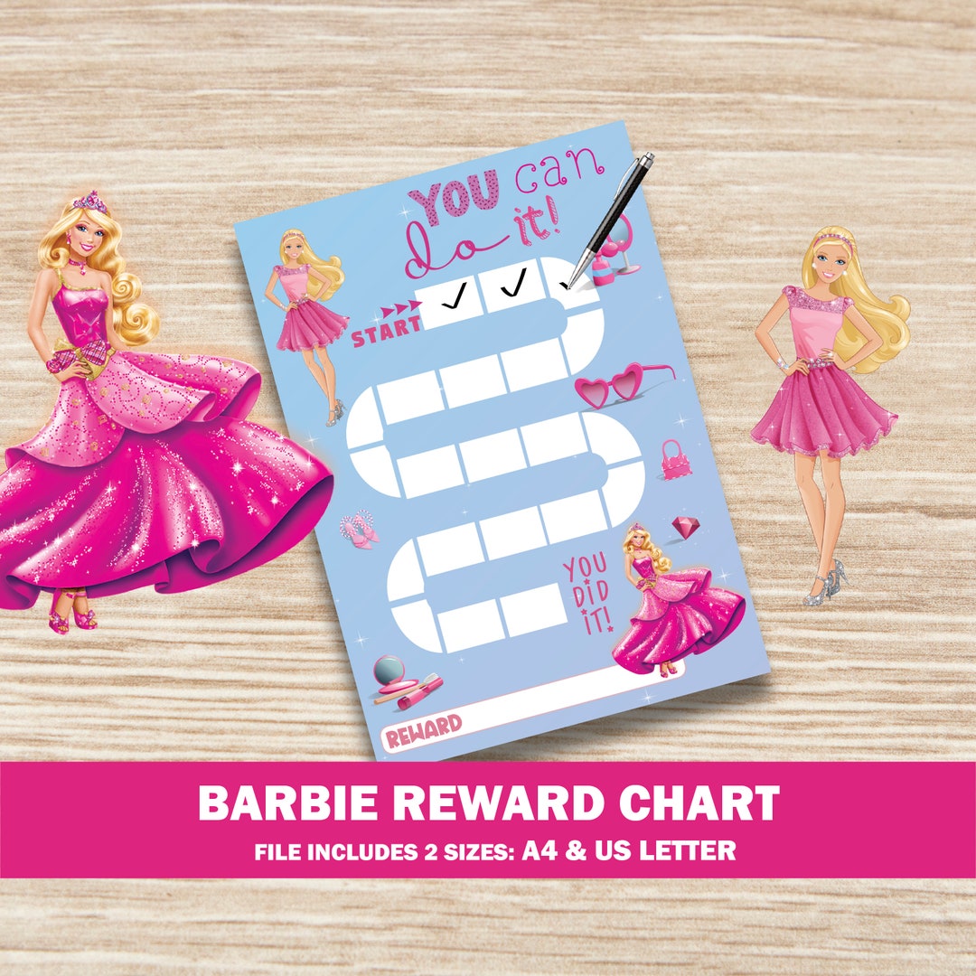 Buy Barbie Reward Chart, Sticker Chart, Kids Potty Training, Behavior ...