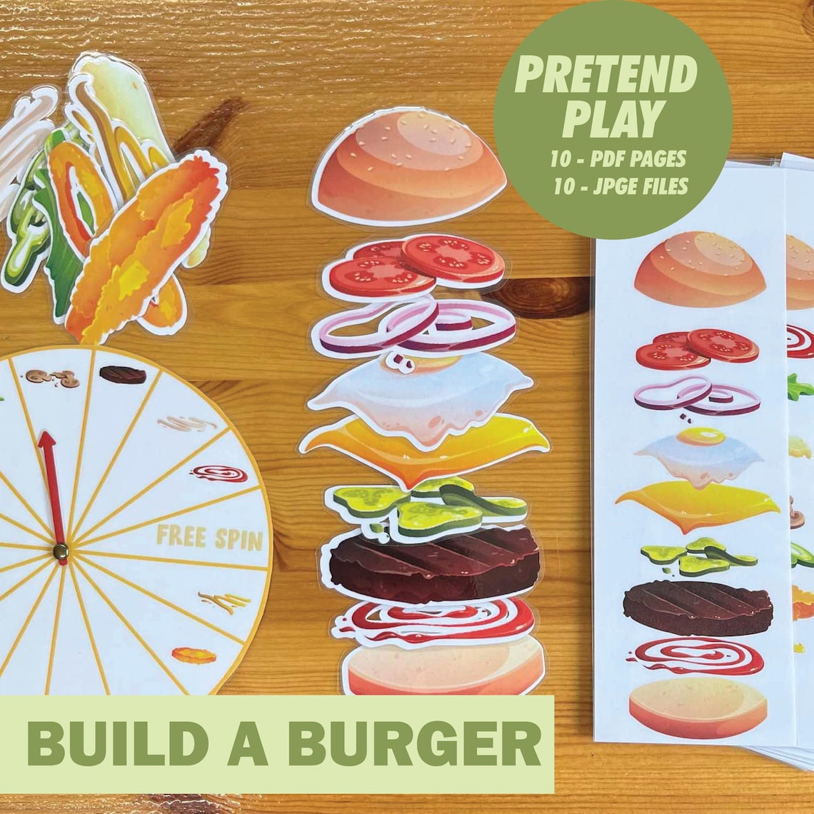 Build a Burger Pretend Play Dramatic Play Build a Burger Play Spinner ...