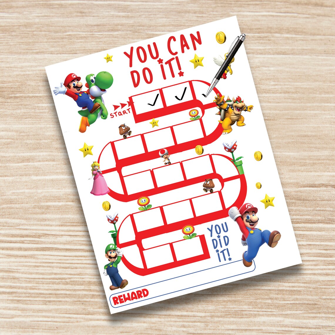 Super Mario Luigi Reward Chart, Sticker Chart, Kids Potty Training ...