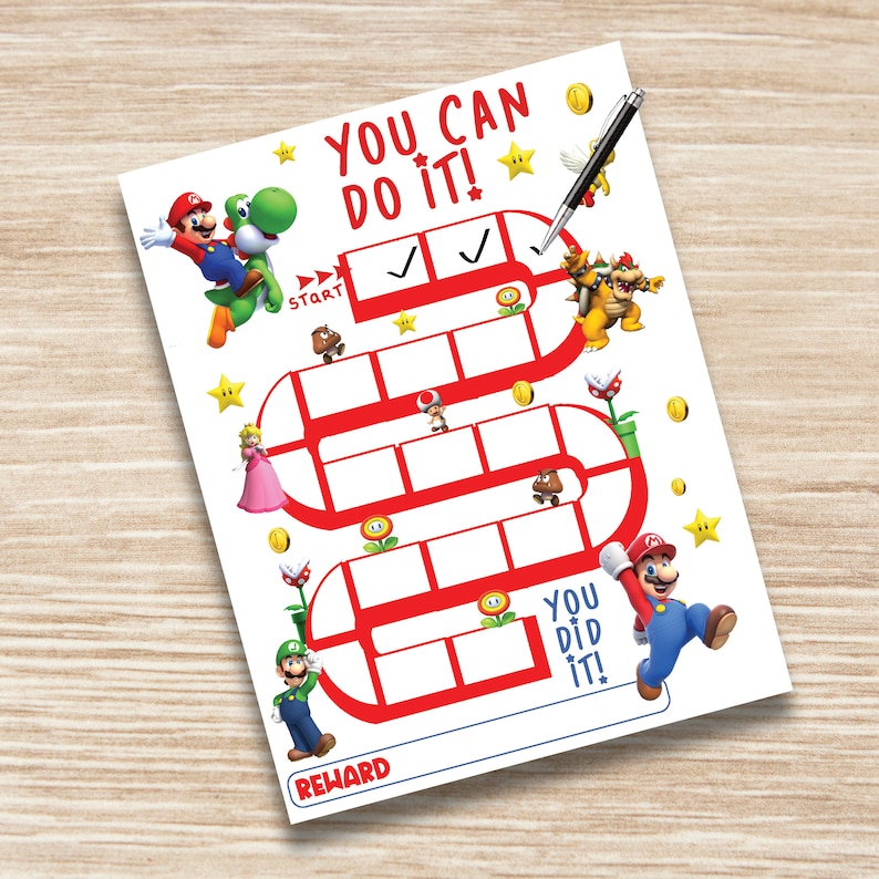 Super Mario Luigi Reward Chart, Sticker Chart, Kids Potty Training ...