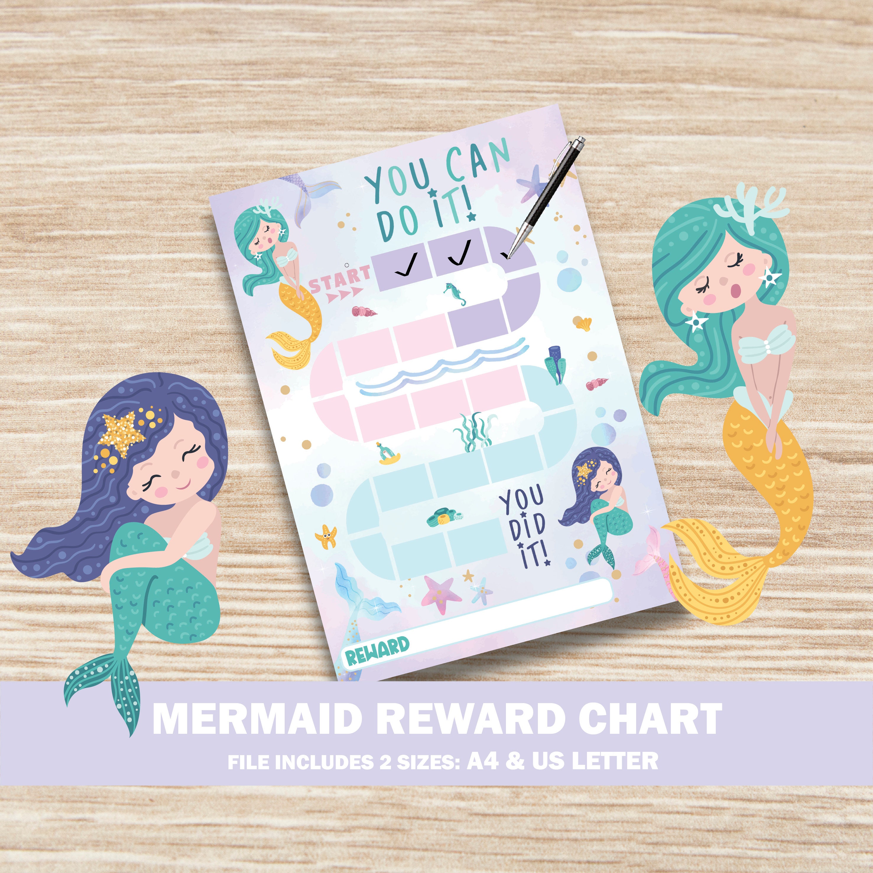 Mermaid Reward Chart, Sticker Chart, Kids Potty Training, Behavior ...