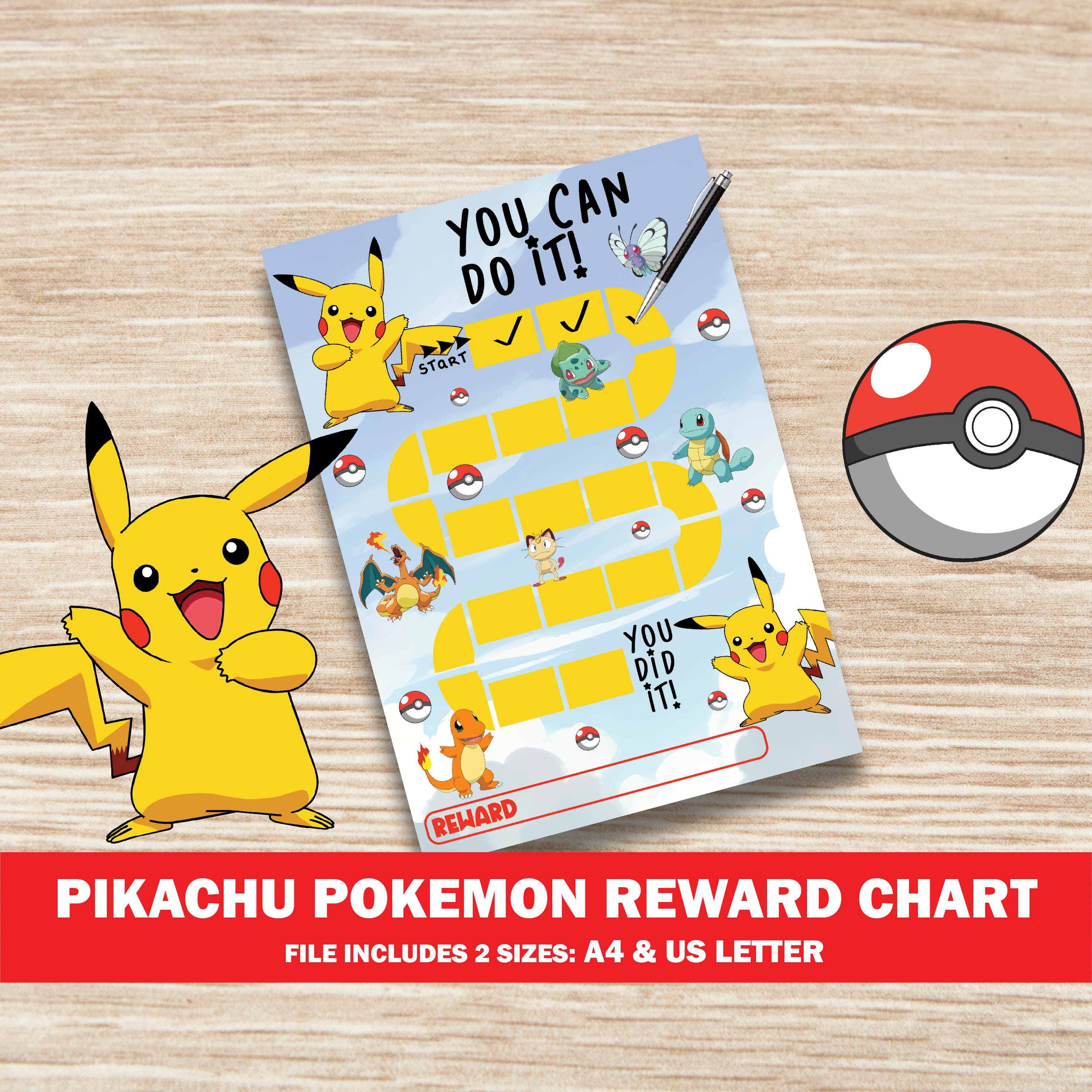 Pikachu Pokemon Reward Chart Sticker Chart Kids Potty Training Chart ...