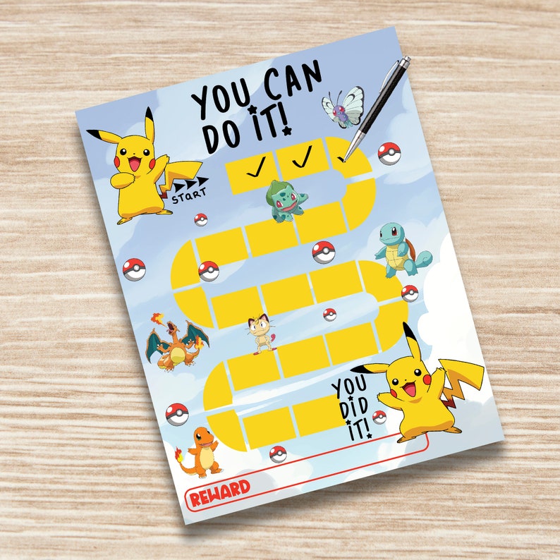 Pikachu Pokemon Reward Chart Sticker Chart Kids Potty Training Chart ...