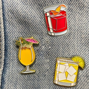 Cocktail Enamel Pins Set of 3 - Martini, Daiquiri, Whiskey. Drinks and ...