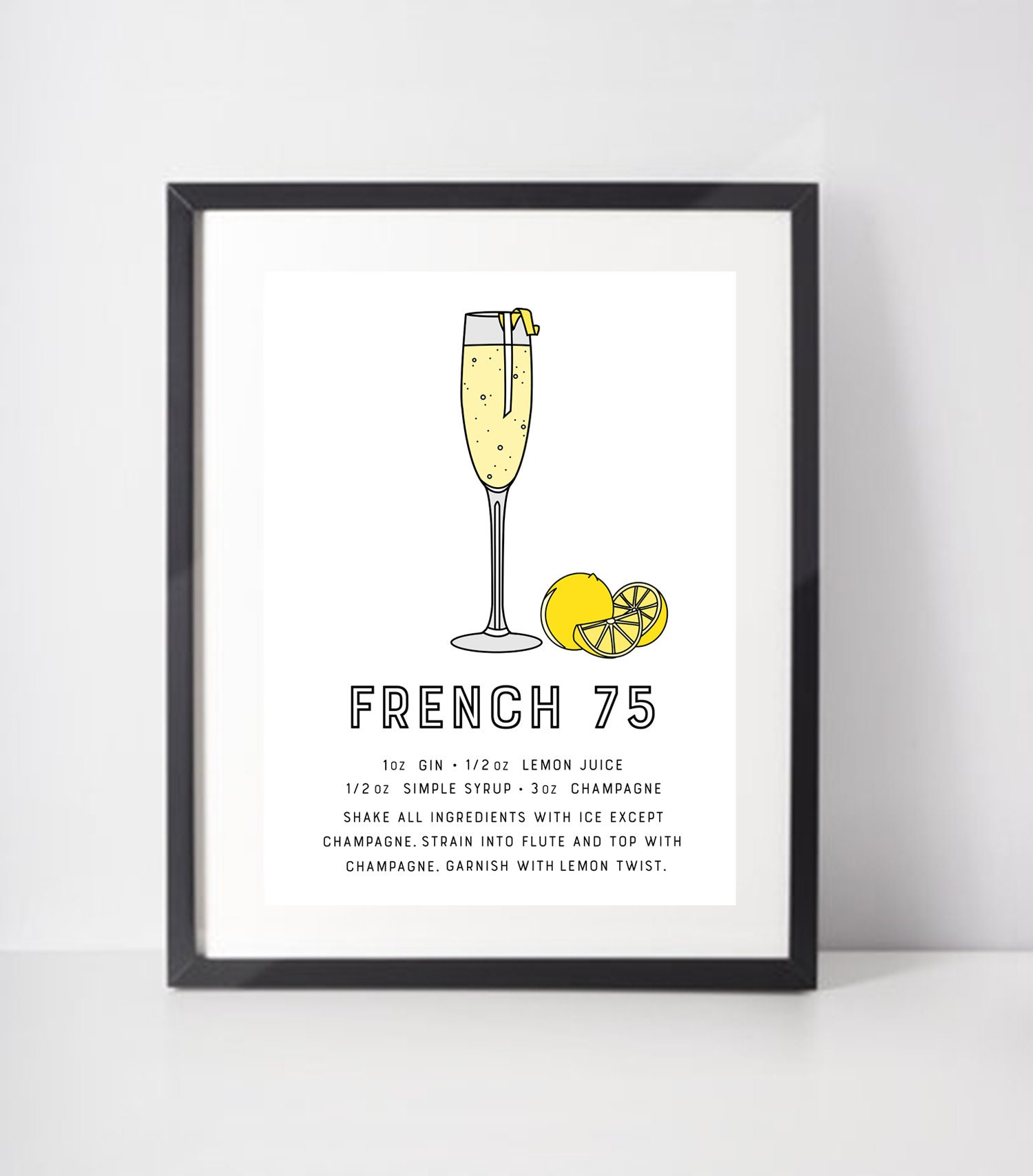 French 75 Cocktail Print Art Poster With Classic Cocktail - Etsy