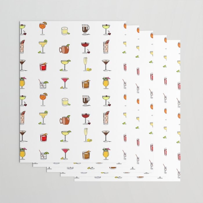 Classic Cocktails Wrapping Paper Sheets Set of 5 Drinking | Etsy