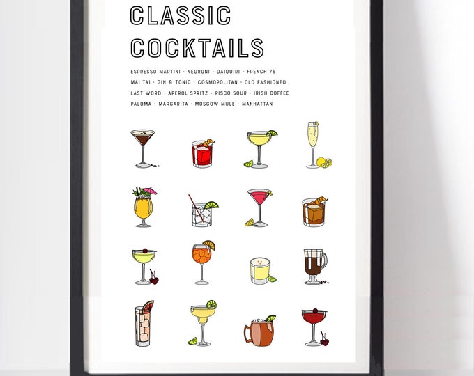 20 Cocktails Print for Digital Download - Art Print - Cocktail Poster ...