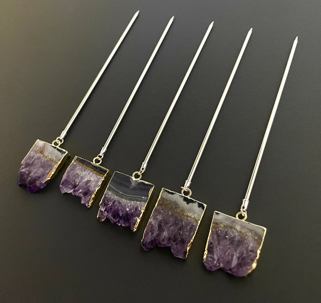Amethyst Crystal Cocktail Picks - 5 Appetizer Pick - Purple Geode Olive ...