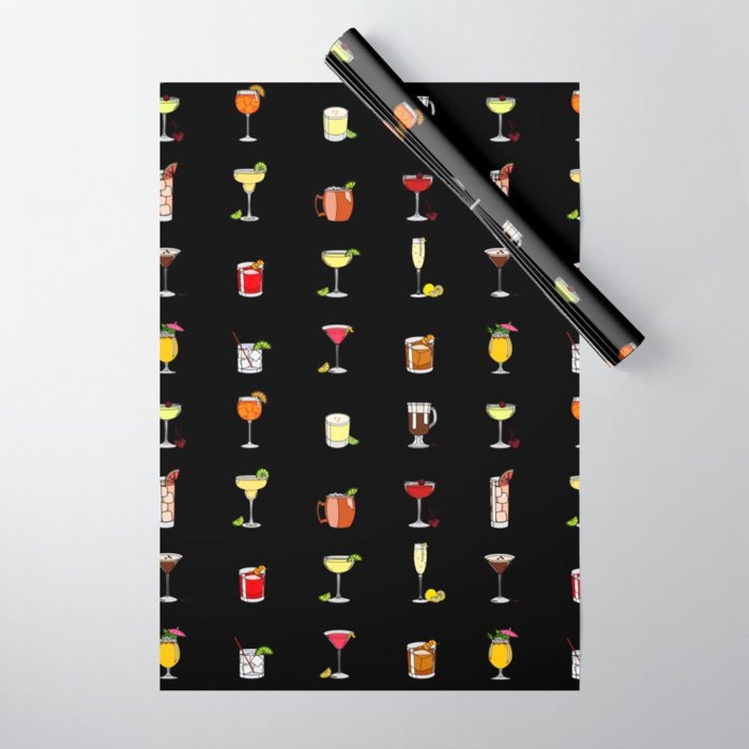 Classic Cocktails Wrapping Paper Sheets Set of 5 - Alcohol Drinking ...