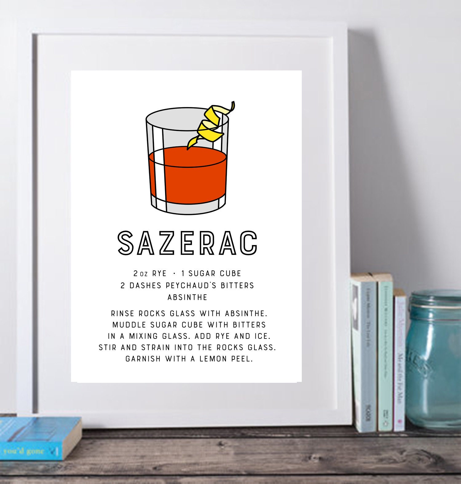 Sazerac Cocktail Poster Art Print With Classic Cocktail - Etsy