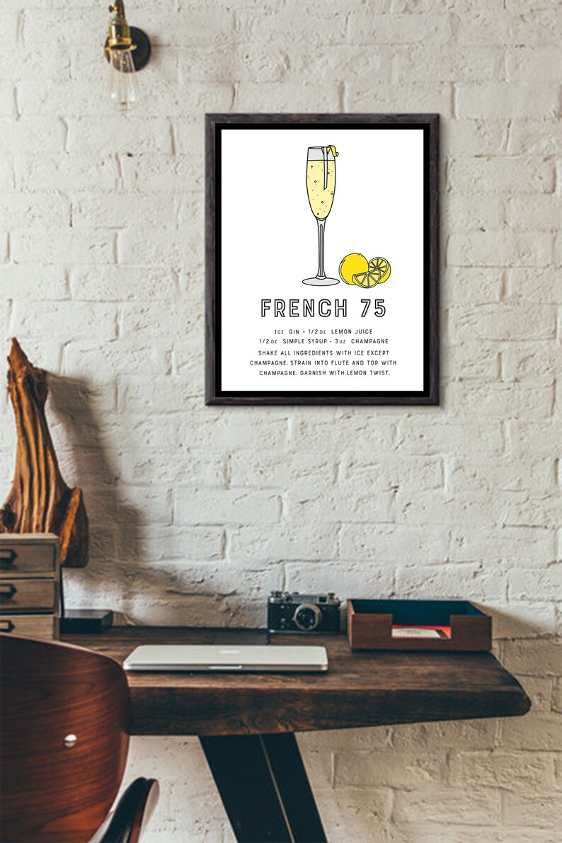 French 75 Cocktail Print Art Poster With Classic Cocktail - Etsy