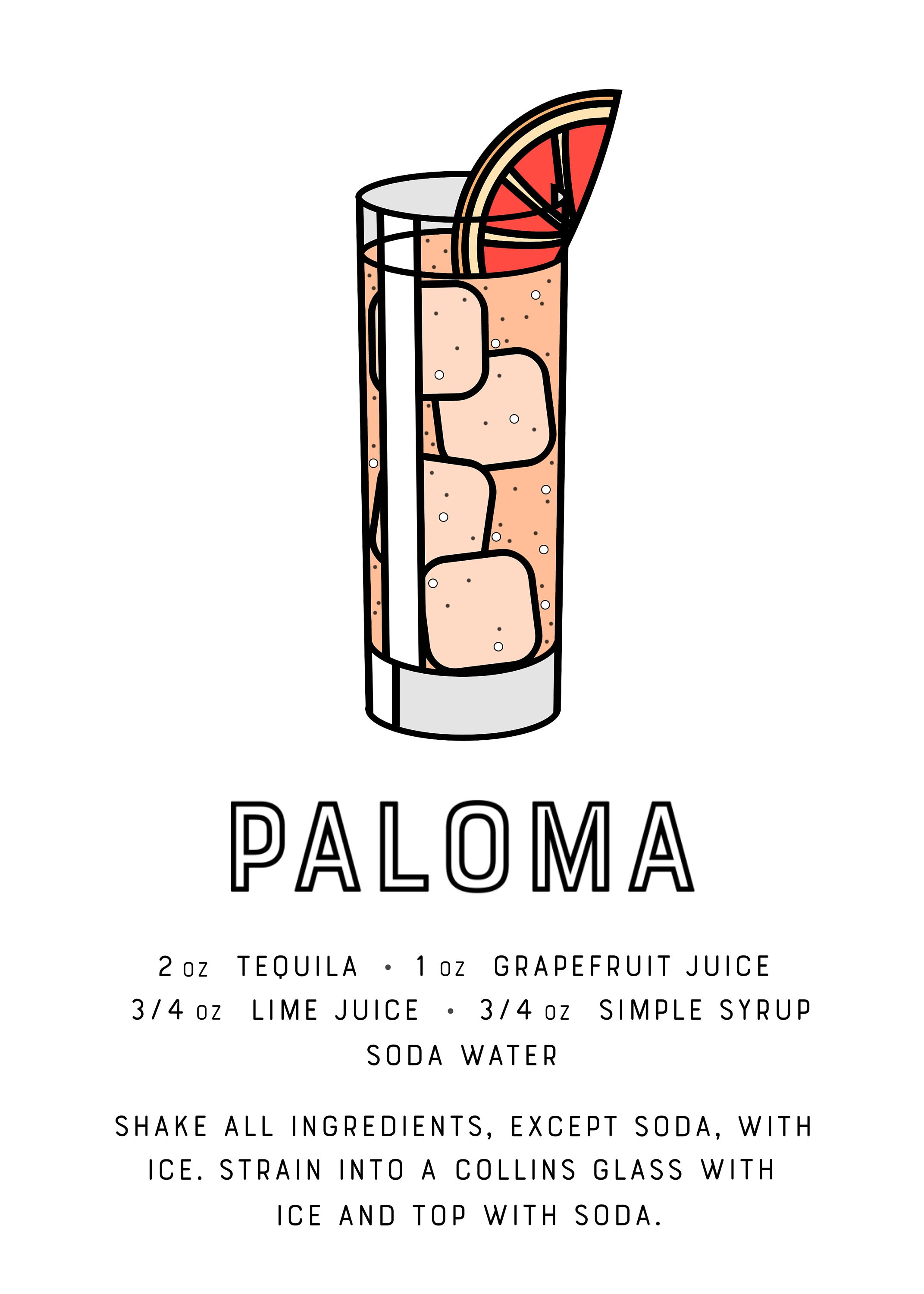 Paloma Cocktail Print Art Poster. Drinks Print for Kitchen Wall Art ...