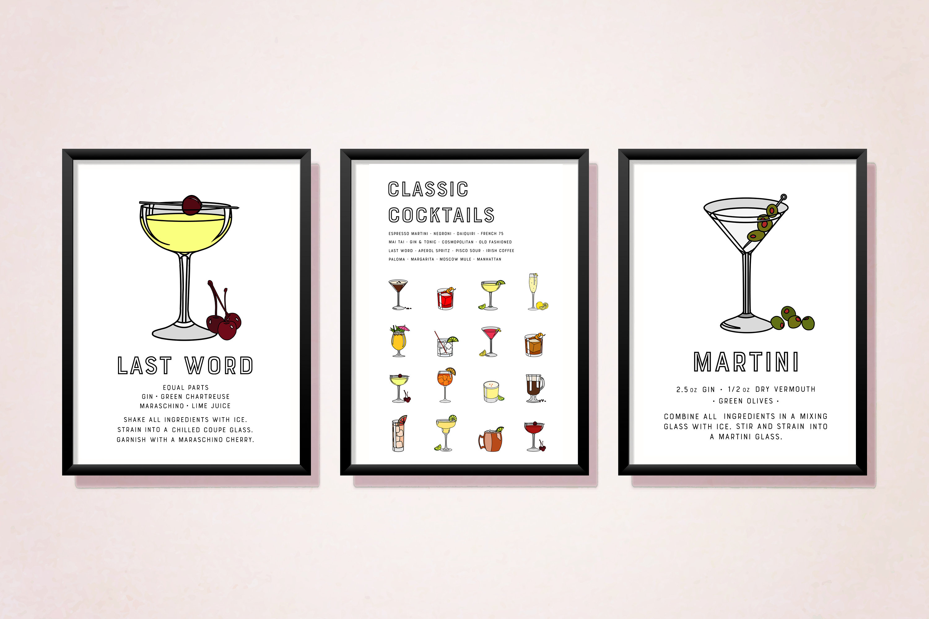 Classic Cocktails Print Cocktails Poster Cocktails Art | Etsy