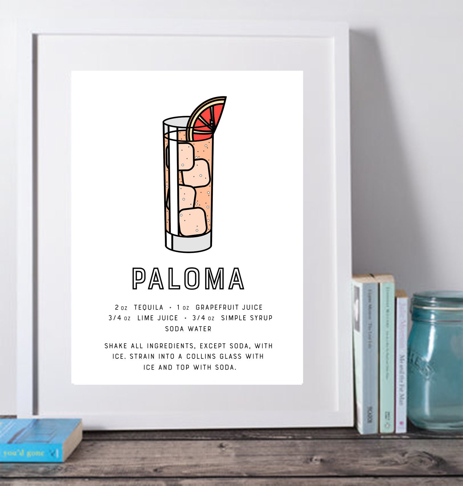 Paloma Cocktail Print Art Poster. Drinks Print for Kitchen Wall Art ...